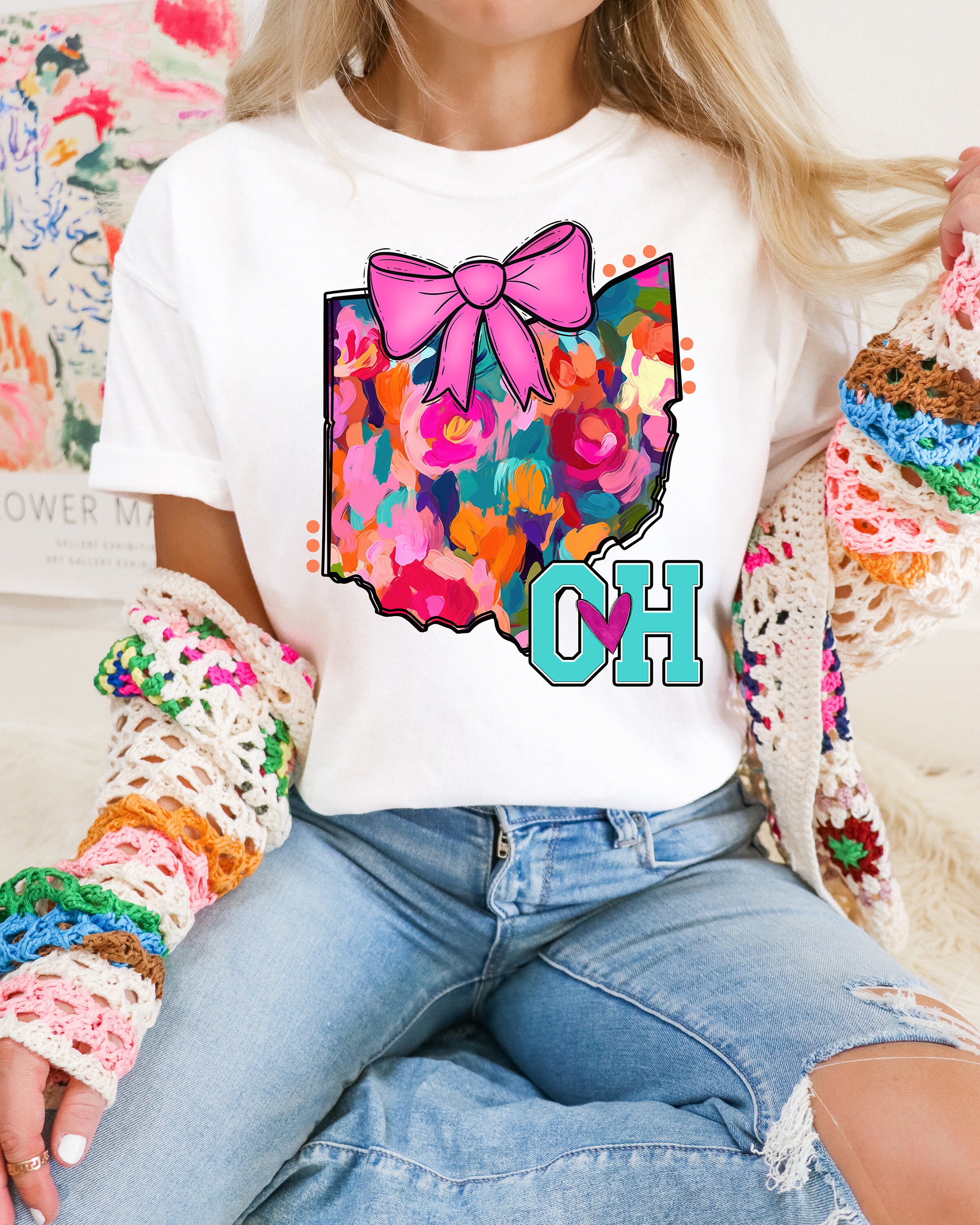 Watercolor Floral Ohio Png for Stickers DIGITAL DOWNLOAD, Pink Bow Ohio ...