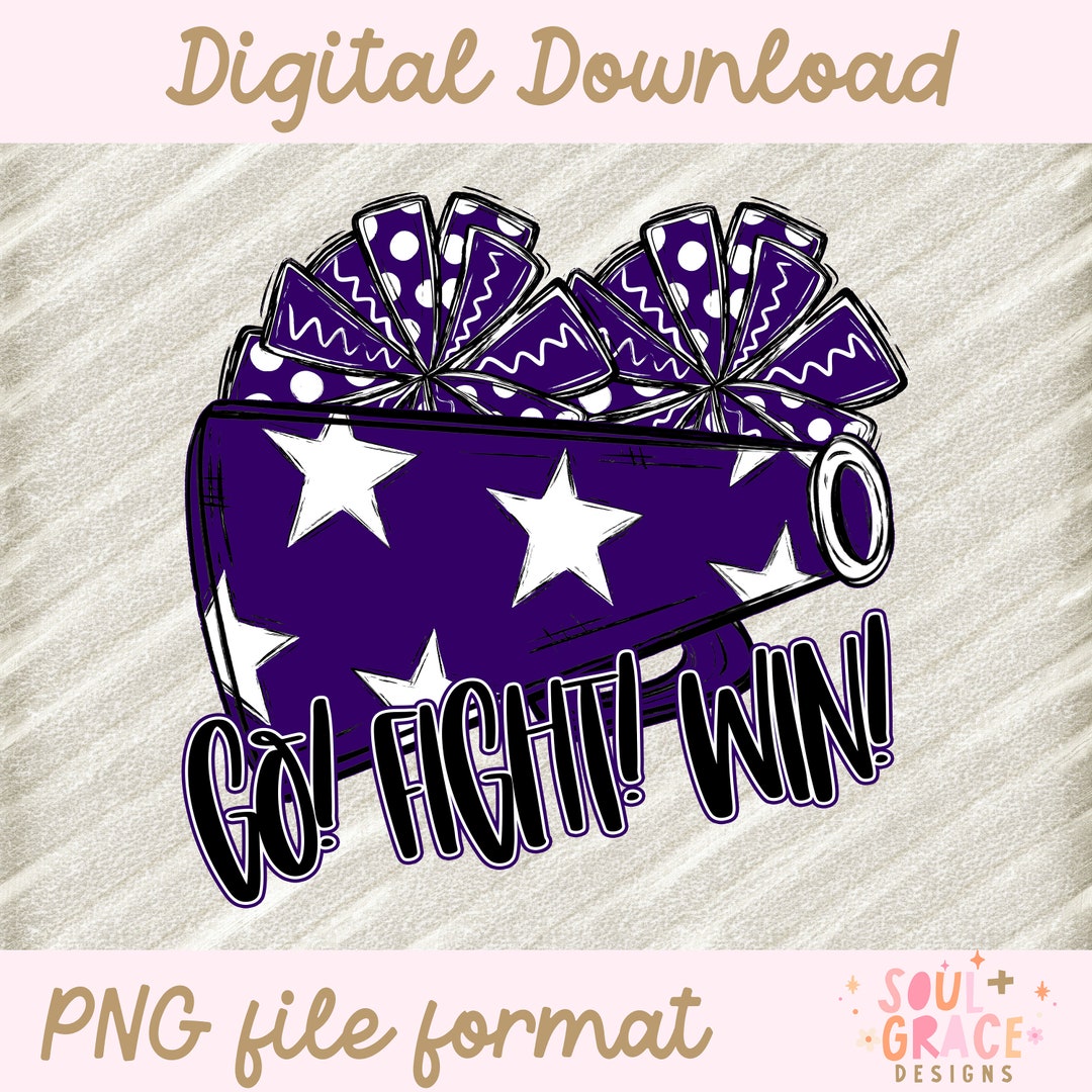Go Fight Win Poms and Megaphones PURPLE Digital Design INSTANT DOWNLOAD ...