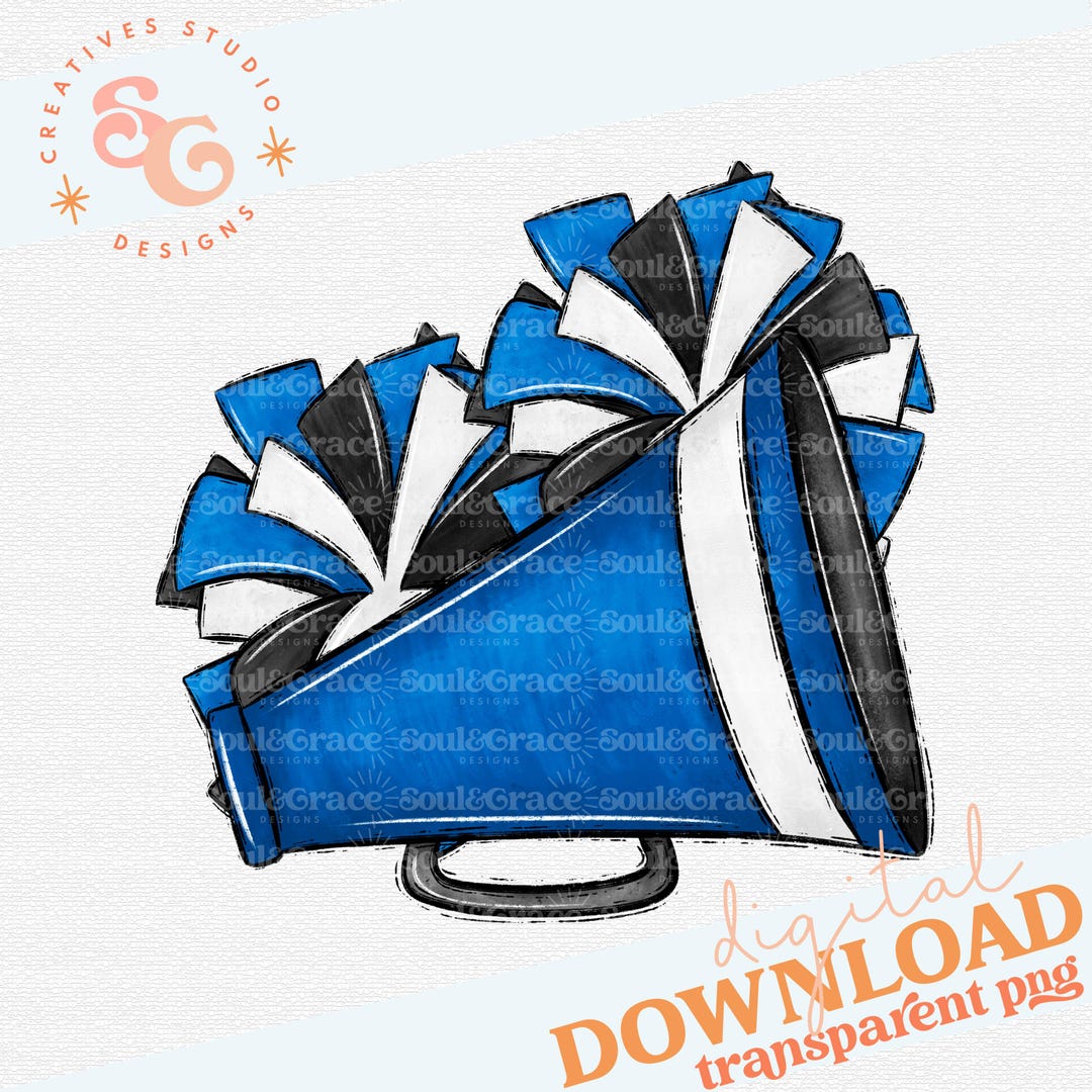BLUE Pom Poms and Megaphone Png for Shirts for Girls INSTANT DOWNLOAD ...