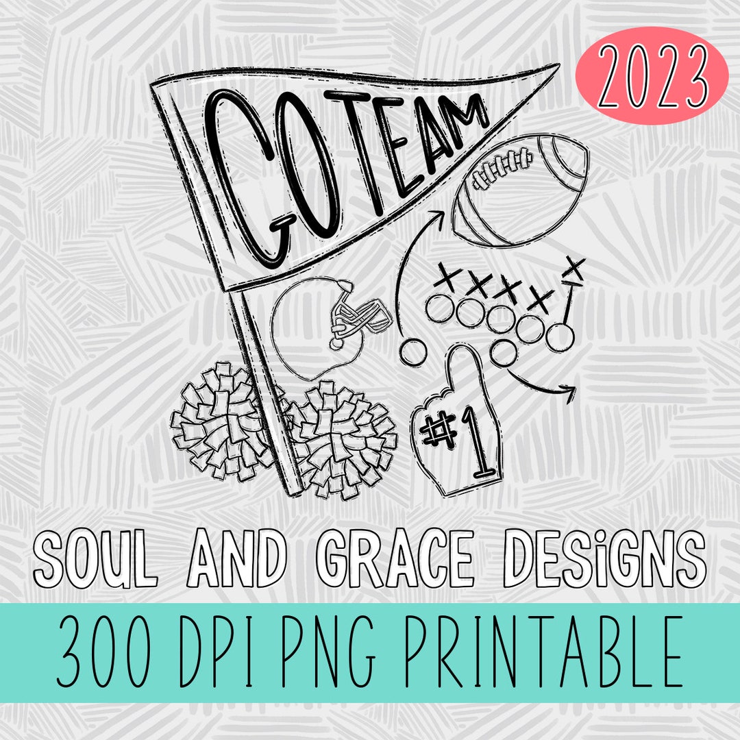 Football Go Team Pennant With Ball Fun Spirit Wear Black and White ...