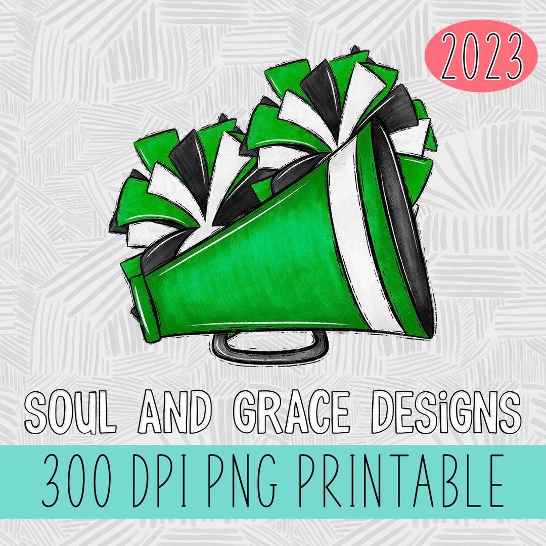 Cheer Poms and Megaphones GREEN Digital Design INSTANT DOWNLOAD Png ...