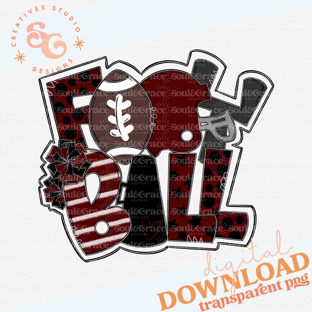 Football Word Art MAROON Black Digital Design, INSTANT DOWNLOAD, Png ...