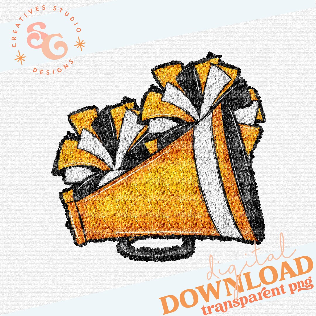 YELLOW Cheer Pom Poms and Megaphones Clipart Png for T Shirts, Faux ...