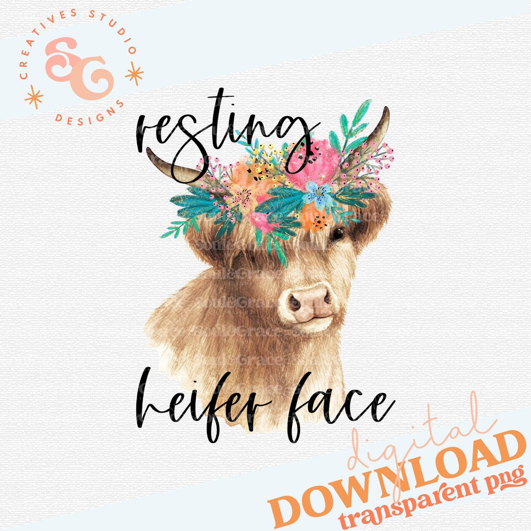 Resting Heifer Face Watercolor Cow Digital Design INSTANT DOWNLOAD PNG ...