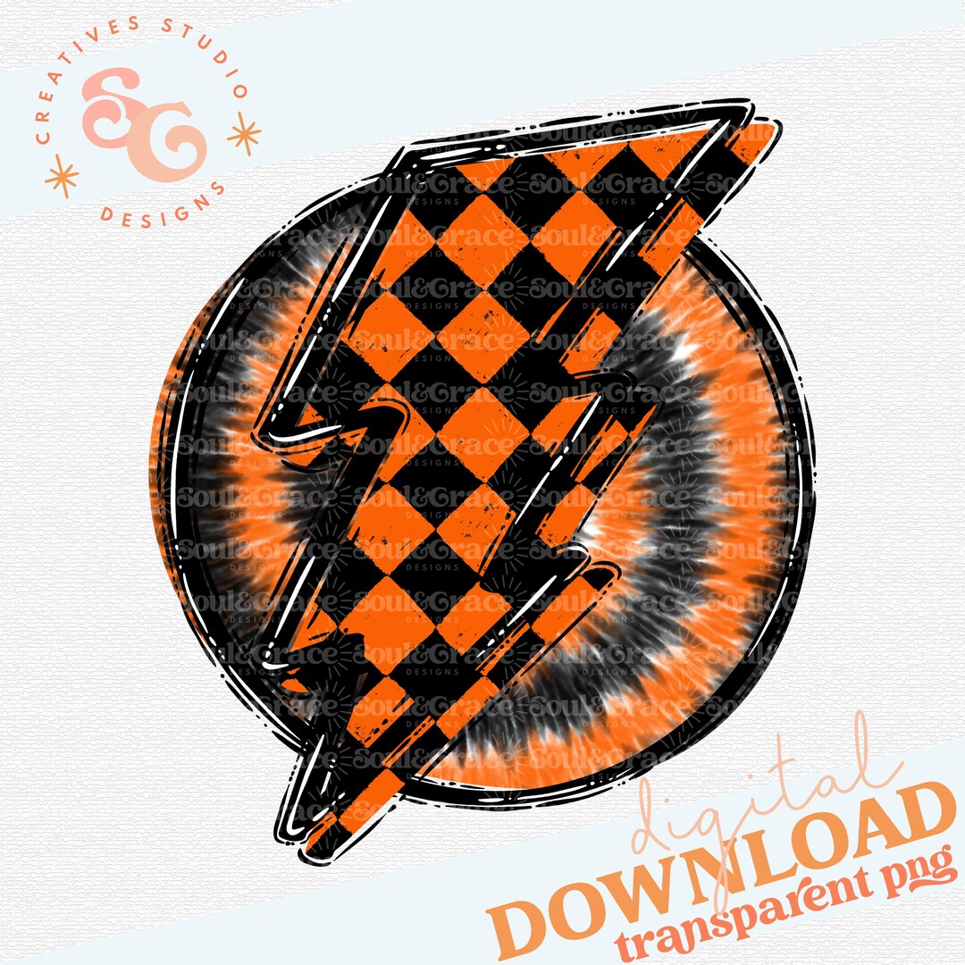 Doodle Bolt and Tie Dye Orange Black Checkered Digital Design , INSTANT ...