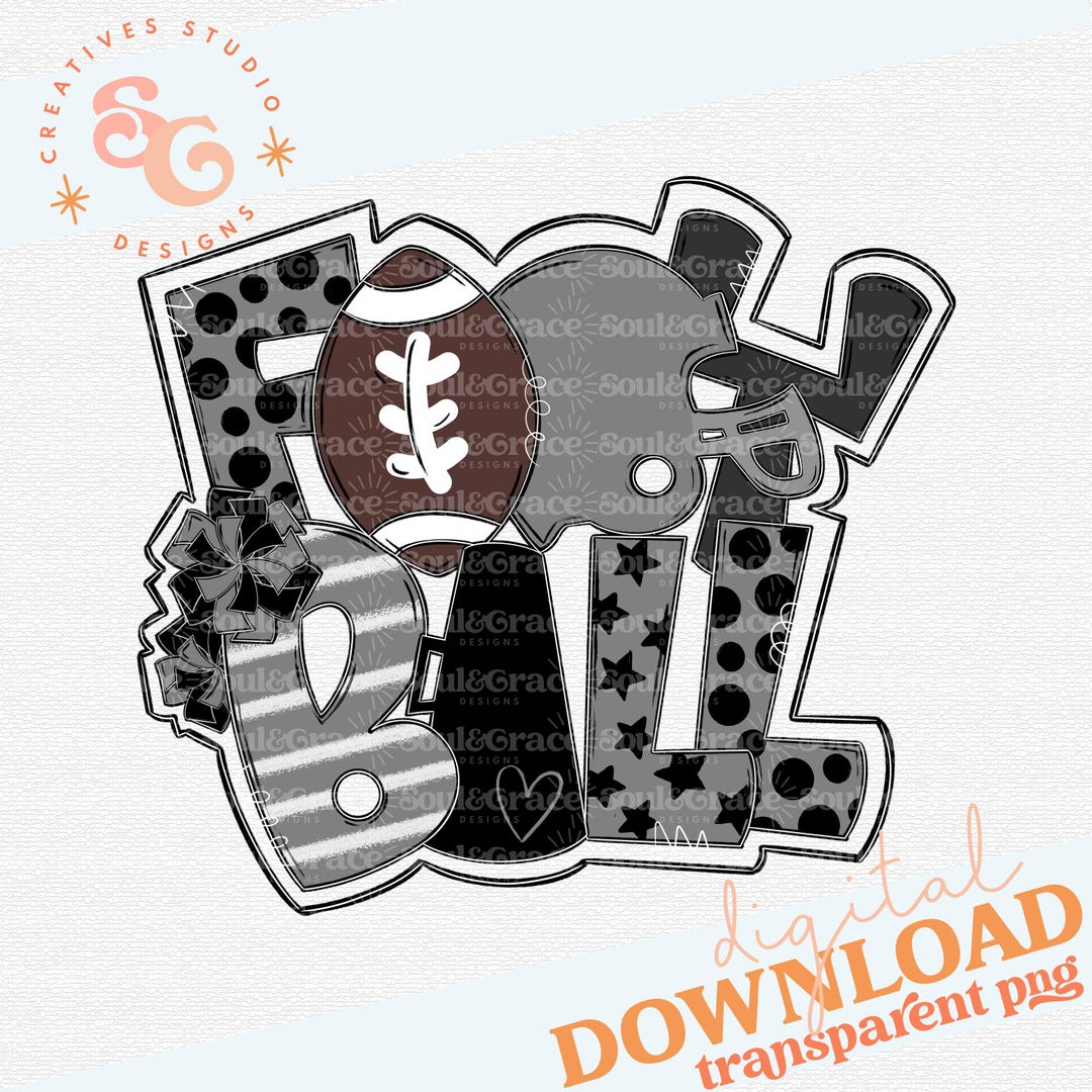 Football Word Art GRAY Black Digital Design, INSTANT DOWNLOAD, Png ...