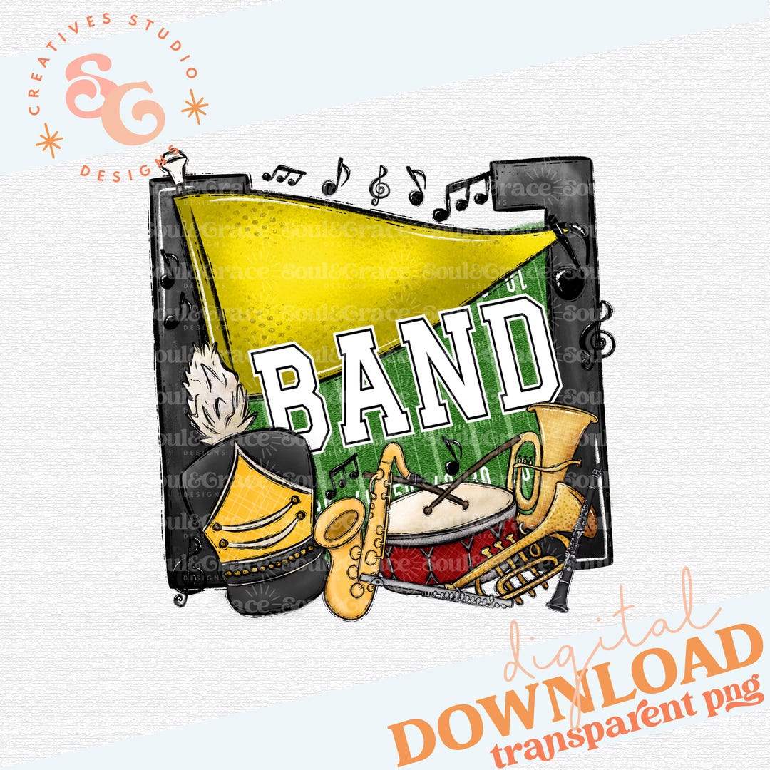 Band Pennants Yellow Digital Design, High School Band Clip Art, Band ...