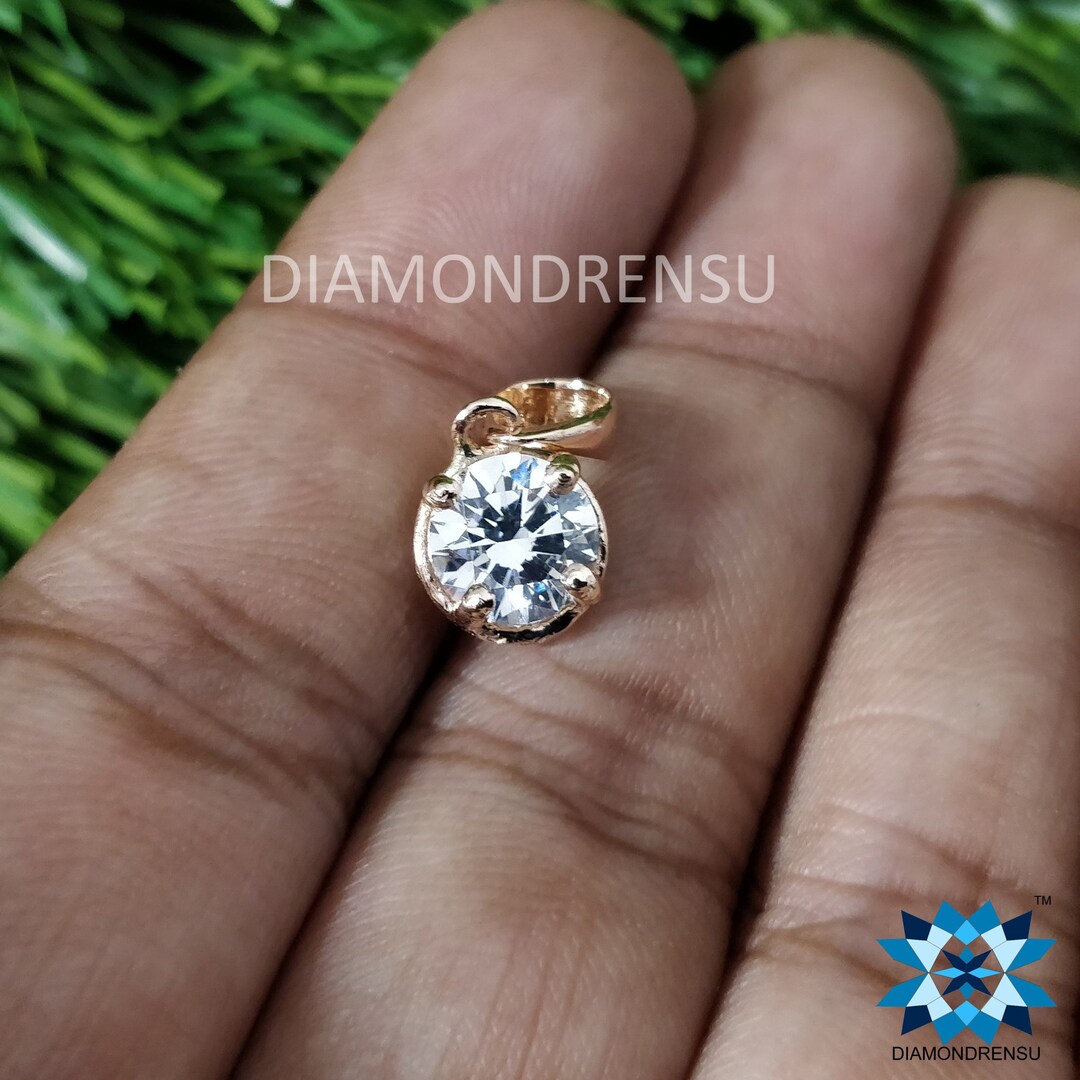 1.0 CT Round Brilliant Cut Colorless Moissanite Pendant, Wedding ...