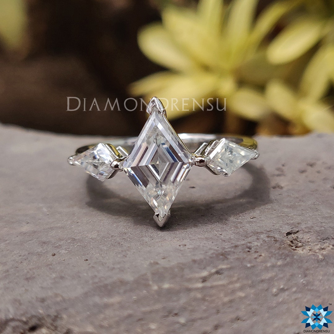 Cathedral Set Three Stone Ring, 2.04 CT Lozenge Cut Colorless ...