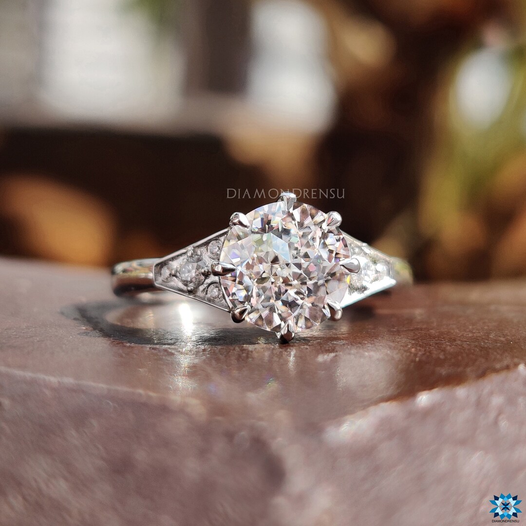 1.50 CT Jubilee Cut Colorless Moissanite Ring, Muse Engagement Ring ...