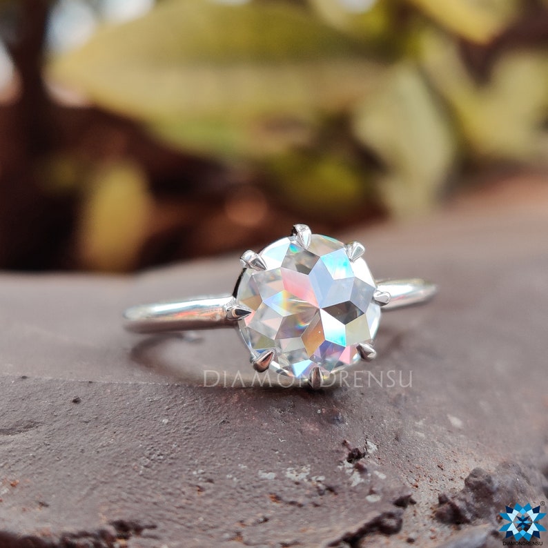 Classic Eight-Prong Traditional Look 2.27 CT Round Rose Cut | Etsy