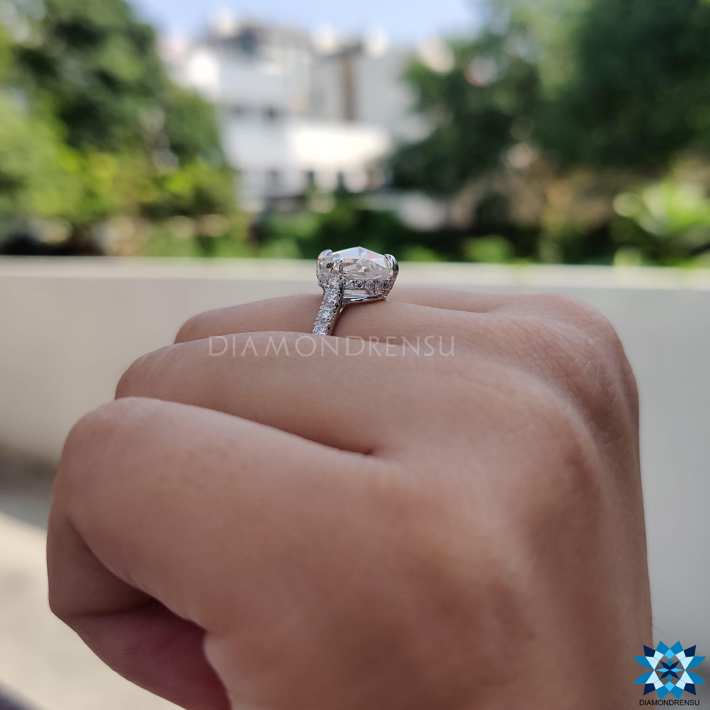 Classic Compass Setting 3.28 TW Cushion Rose Cut Tapered Pave | Etsy