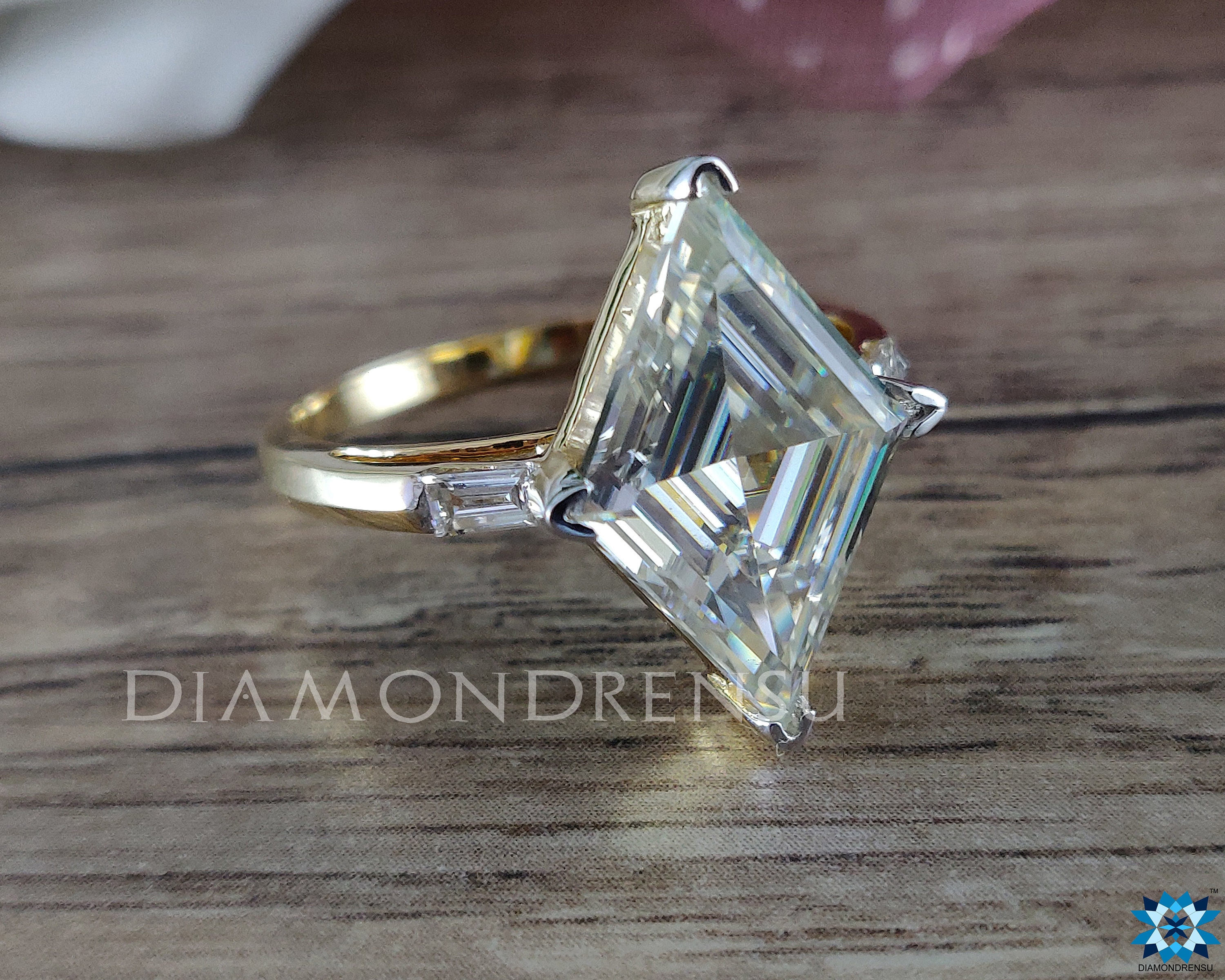 4.50 TCW Lozenge Moissanite Ring | Lozenge With Baguettes Ring | Solid ...