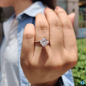 Diagonal Princess Cut Moissanite Solitaire Engagement Ring, Brilliant ...