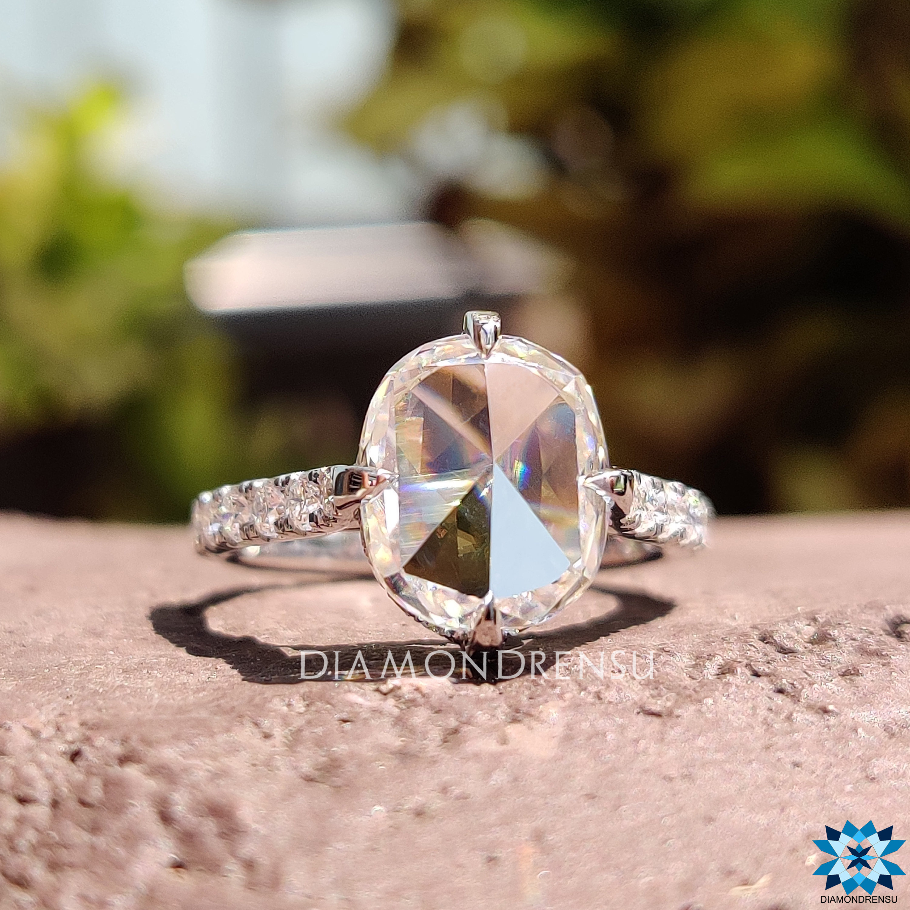 Classic Compass Setting 3.28 TW Cushion Rose Cut Tapered Pave | Etsy