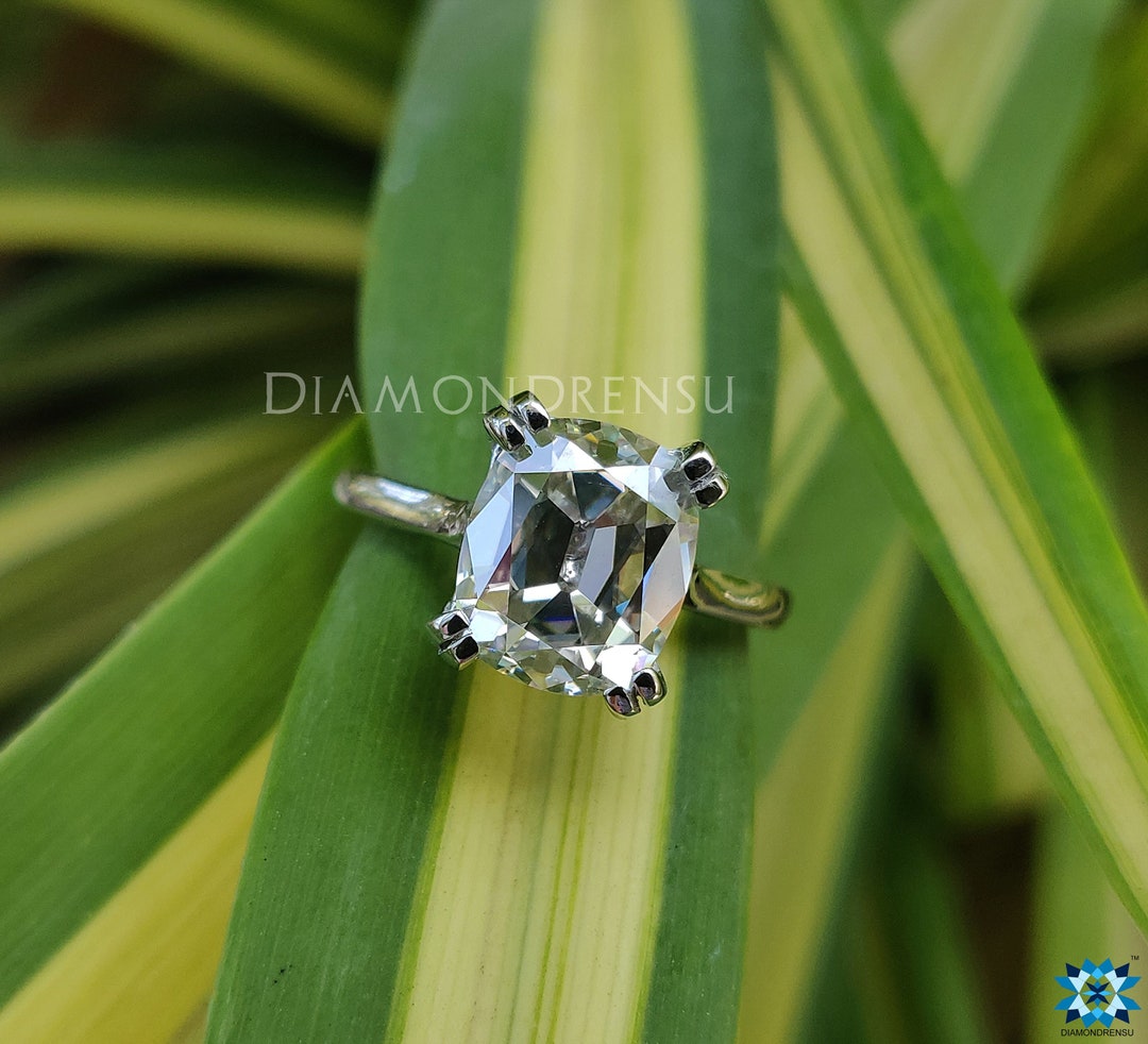 Cushion Old Mine Cut Solitaire Engagement Ring for Women, 2.50 Ct ...
