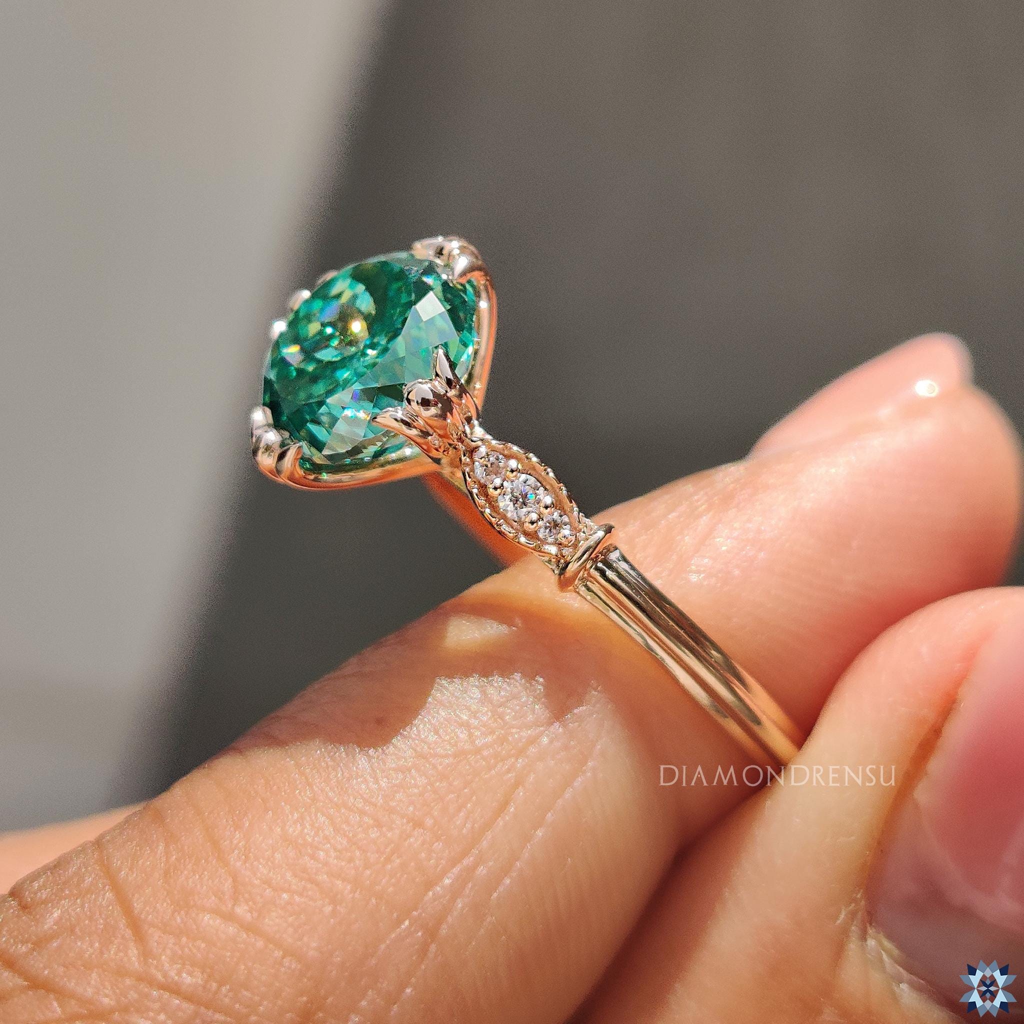 Fishtail Prong Set Portuguese Cut Moissanite Vintage Engagement Ring ...