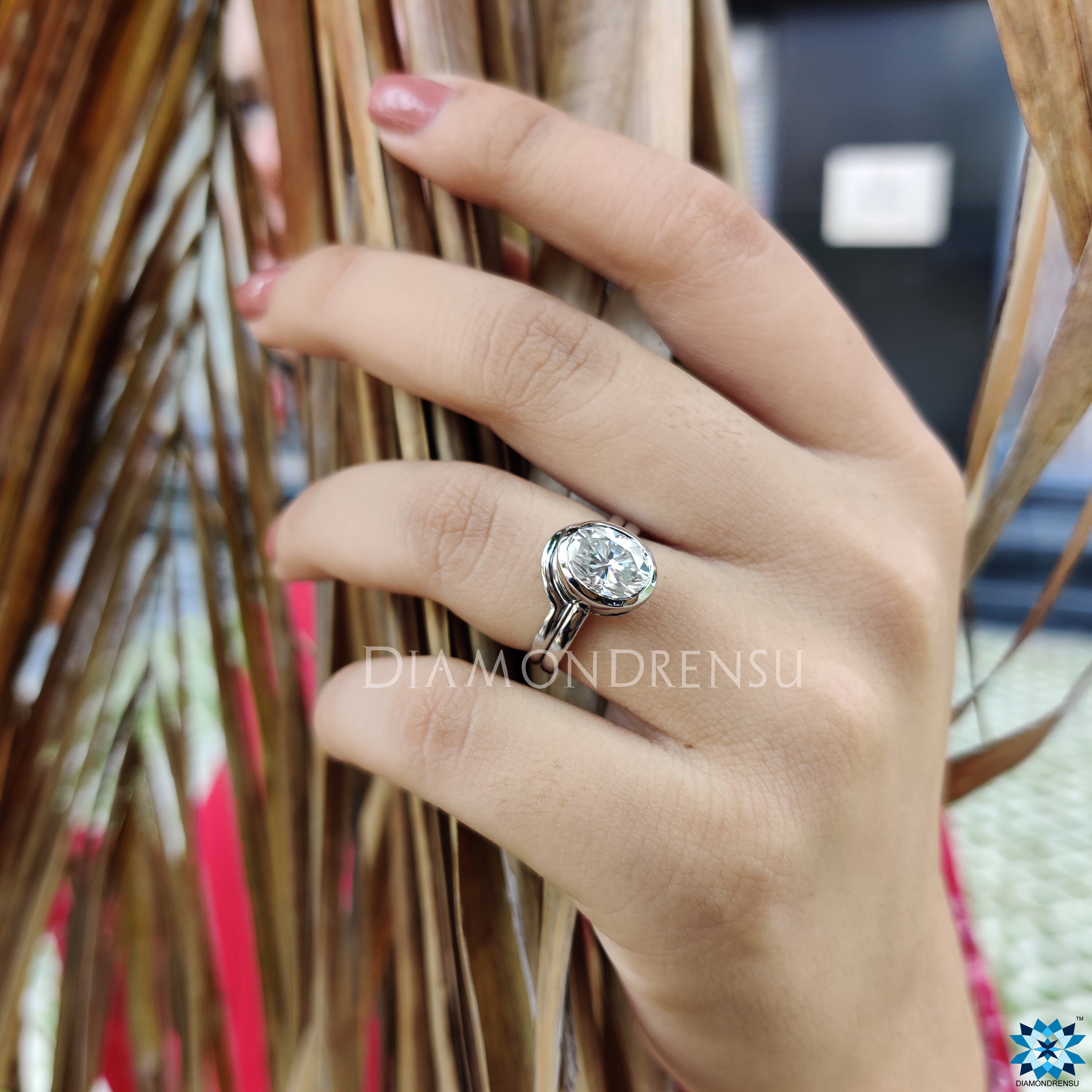 Singular Bezel Set 1.94 CT Oval Moissanite Engagement Ring Looking ...