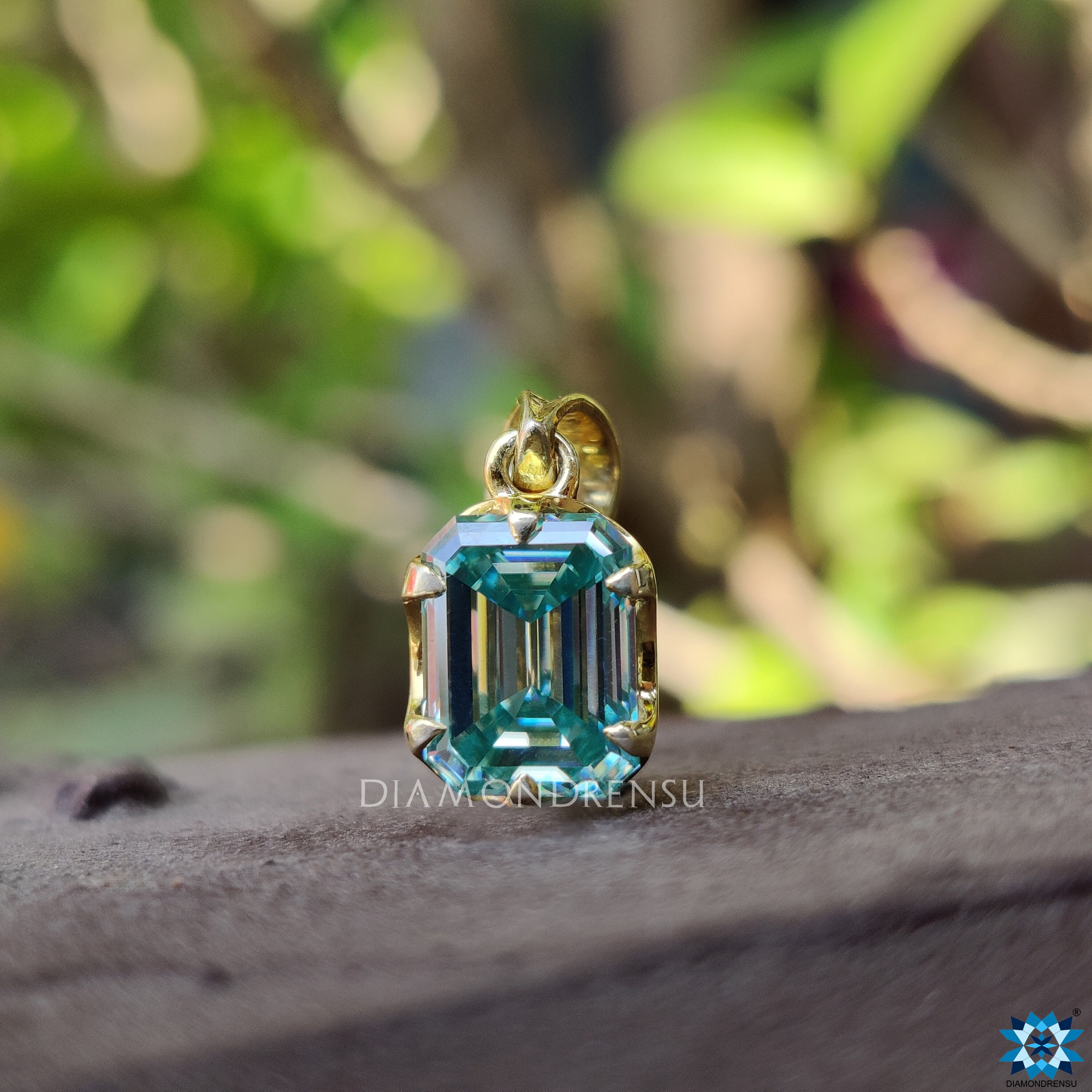 1.86 CT Emerald Cut Cyan Blue Moissanite Pendant Wedding Set | Etsy