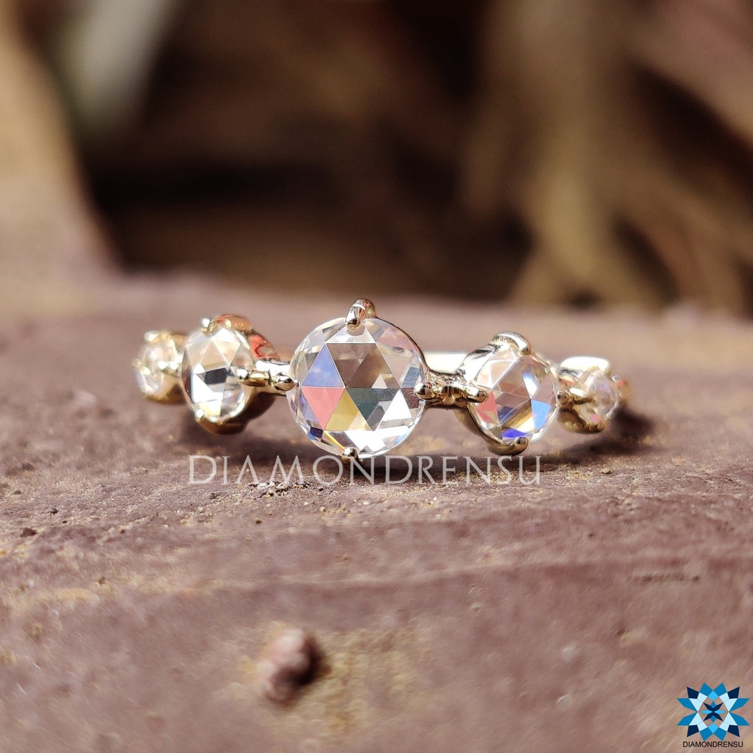 0.91 TCW Round Rose Cut Compass Prong Setting Simple and Elegant Five ...