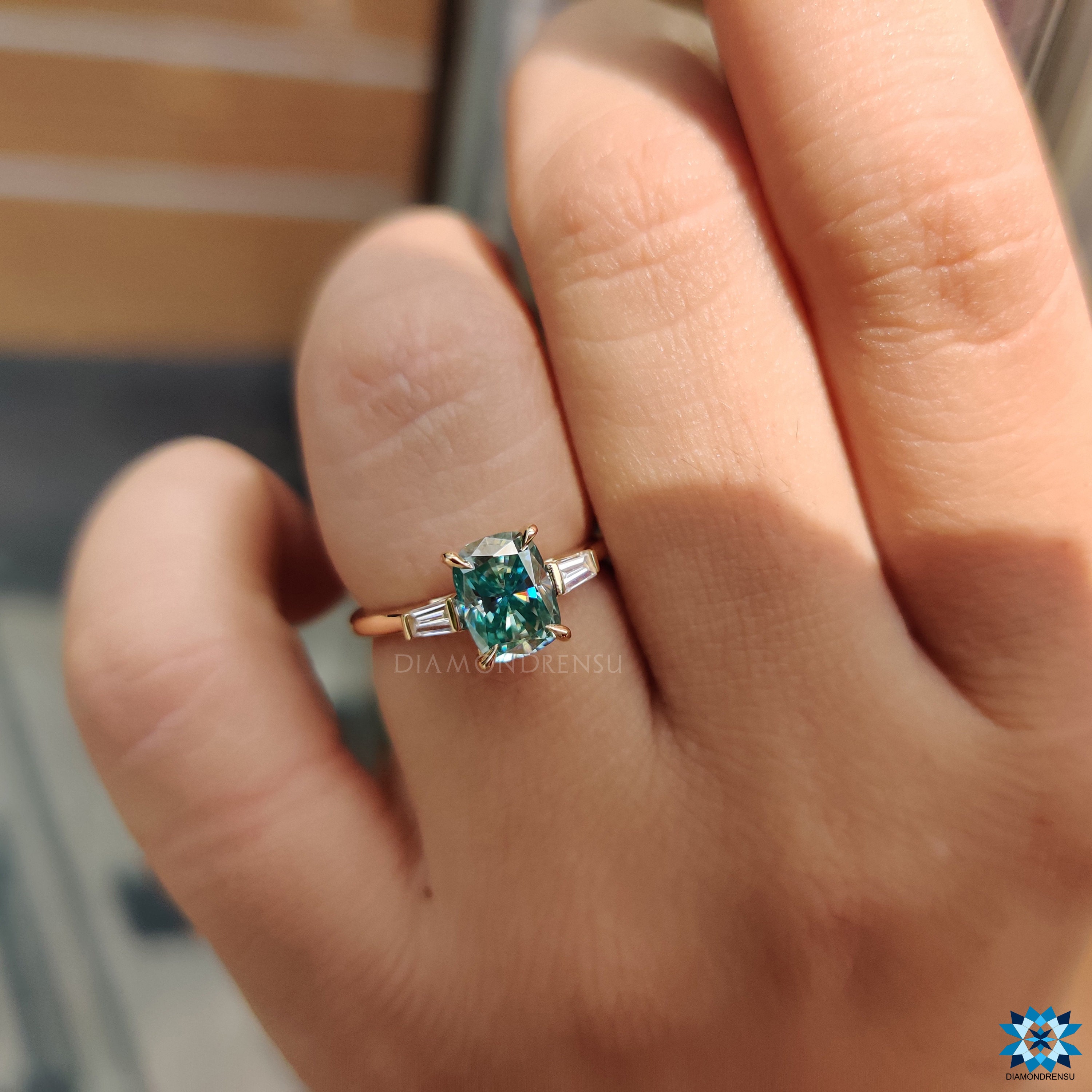 1.40 TCW Cushion Cyan Blue and Tapered Baguette Cut Colorless | Etsy