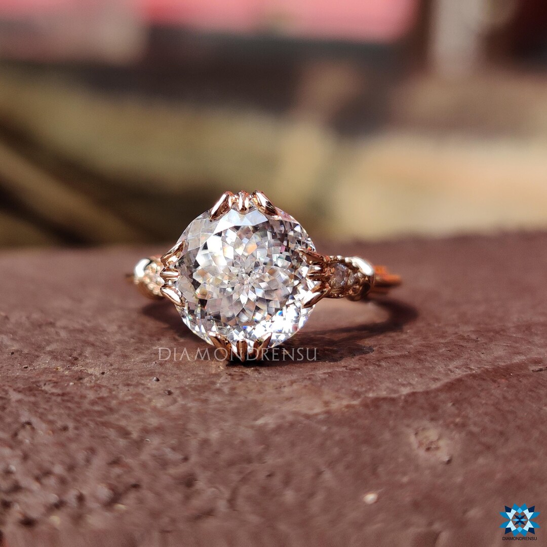 Vintage Style Engagement Rings for Women Portuguese Cut Moissanite Ring ...