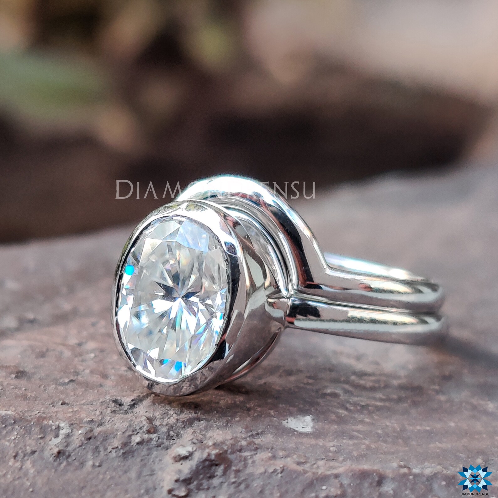 Singular Bezel Set 1.94 CT Oval Moissanite Engagement Ring Looking ...