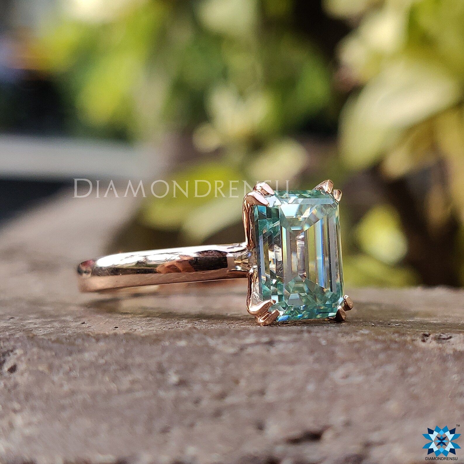 1.97 CT Emerald Step Cut Amazing Looking Cyan Blue Solitaire Moissanite ...
