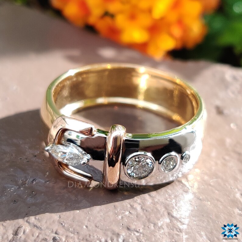 Natural Diamond Belt Buckle Wedding Band 0.27 TW Marquise Cut - Etsy