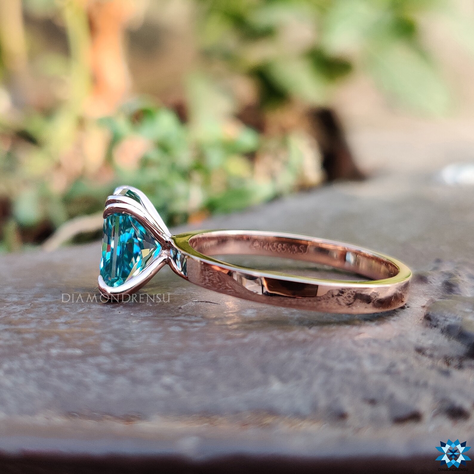 2.10 CT Cyan Blue Radiant Ring Moissanite Ring Double Claw - Etsy