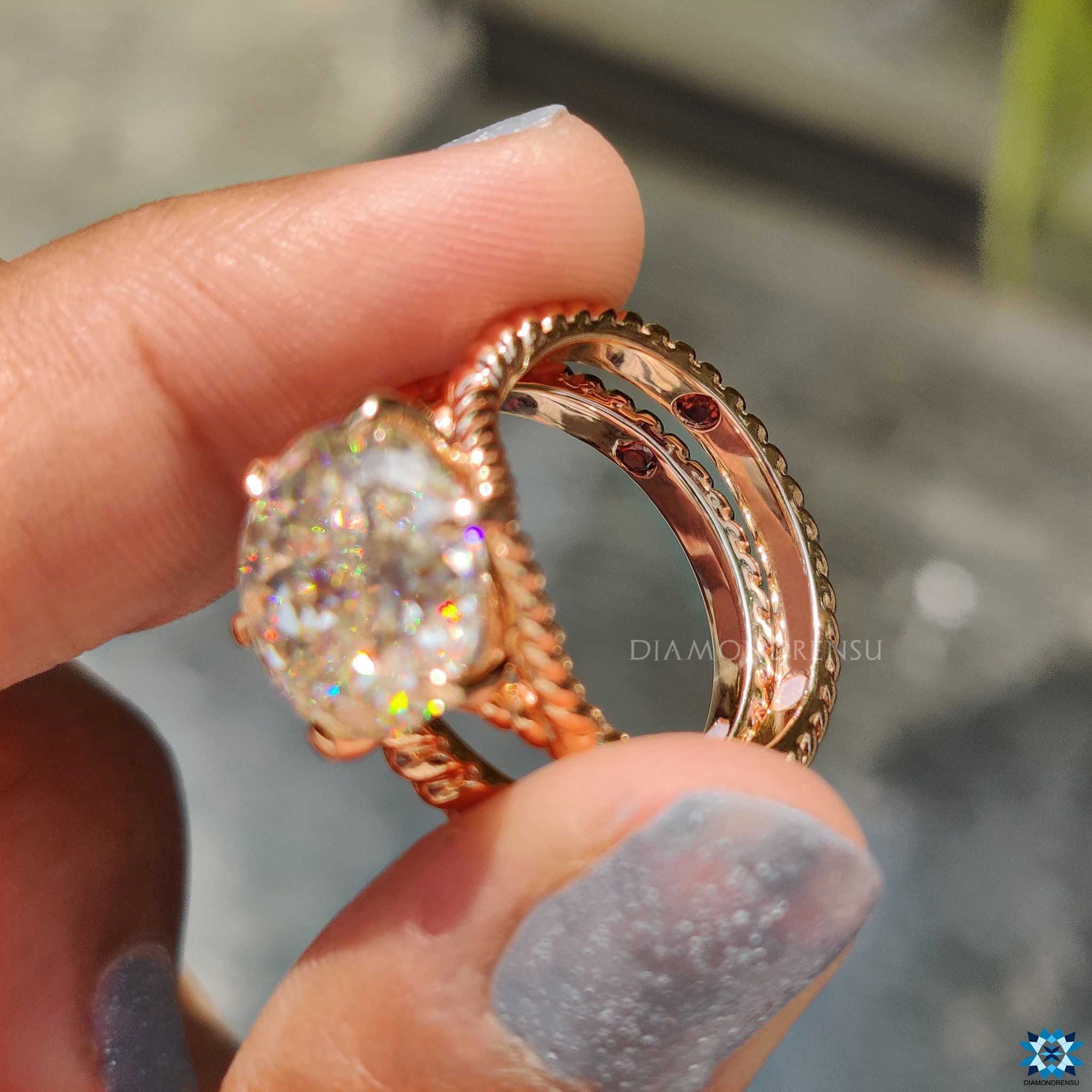 Portuguese Cut Moissanite Engagement Ring With Wedding Band, 7.81 CT ...