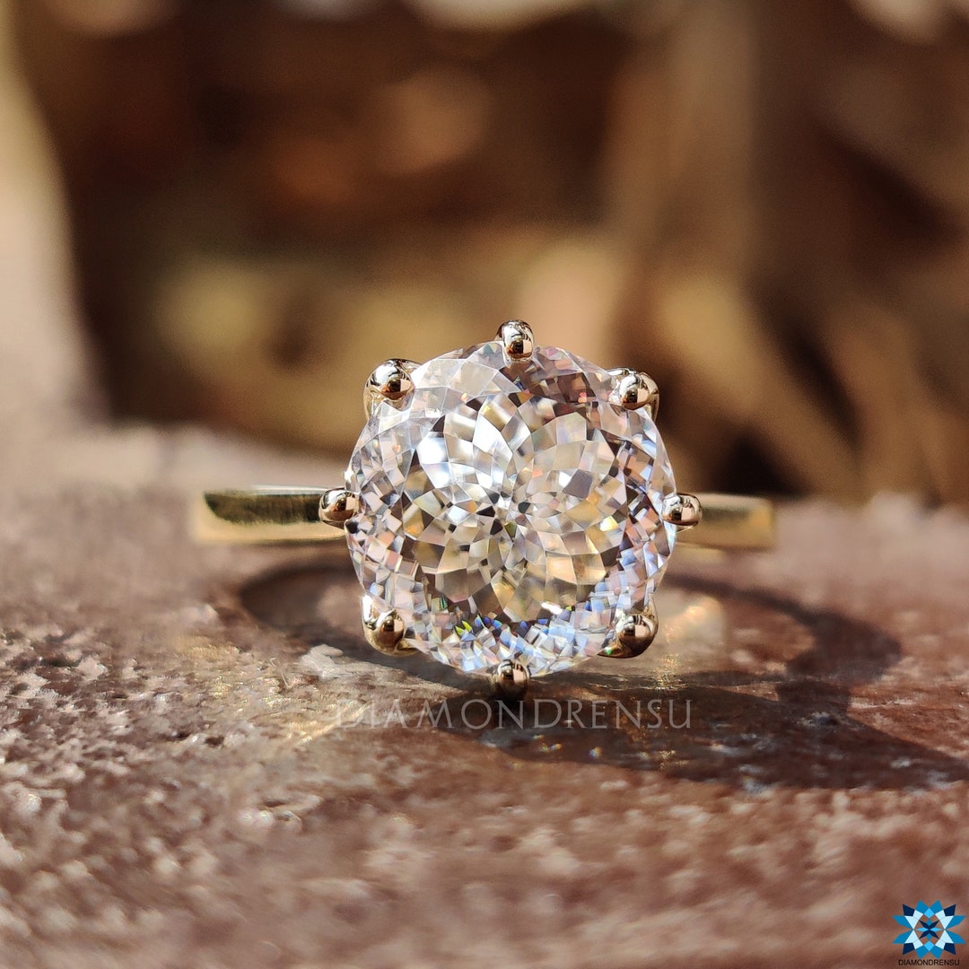 Antique 3.21 CT Portuguese Cut Colorless Moissanite Ring, Engagement ...