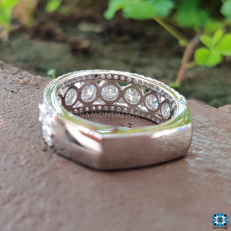 Timeless Triple Row Eternity Band 3.02 TCW Round Colorless - Etsy