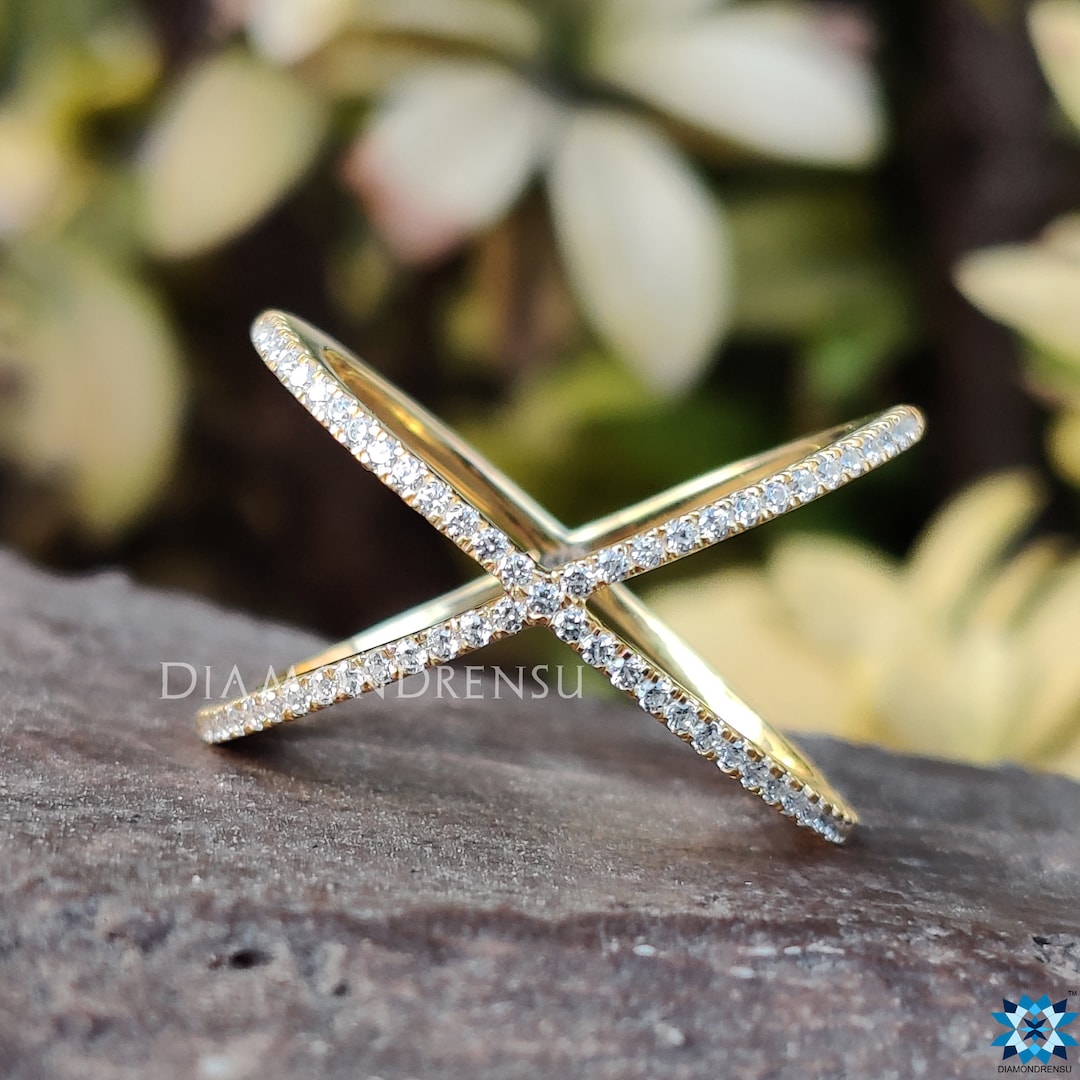 Cross Over Band | 0.52 TW Round Colorless Moissanite Band | Wedding ...