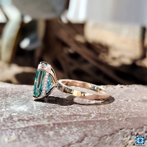 8.31 CT Radiant Cyan Blue Moissanite Ring, Engagement Ring, Solitaire ...