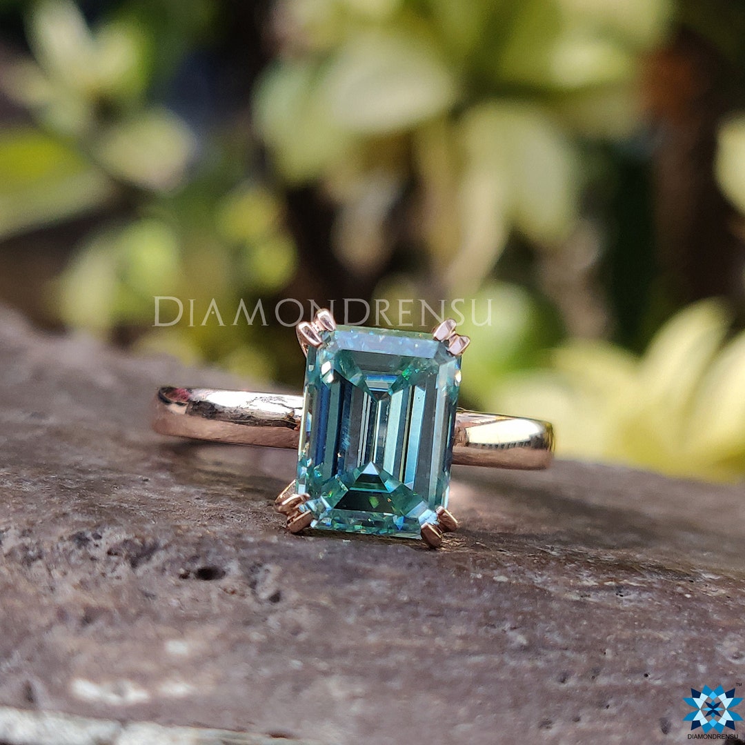 1.97 CT Emerald Step Cut Amazing Looking Cyan Blue Solitaire Moissanite ...