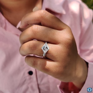 Lozenge Cut Moissanite Engagement Ring in East to West Bezel Setting ...