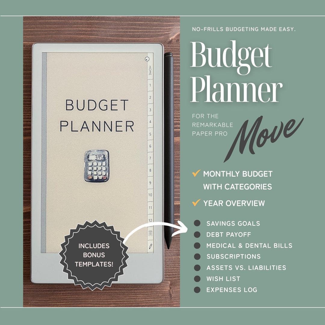Budget Planner for Remarkable Move, Monthly and Yearly Budget With ...