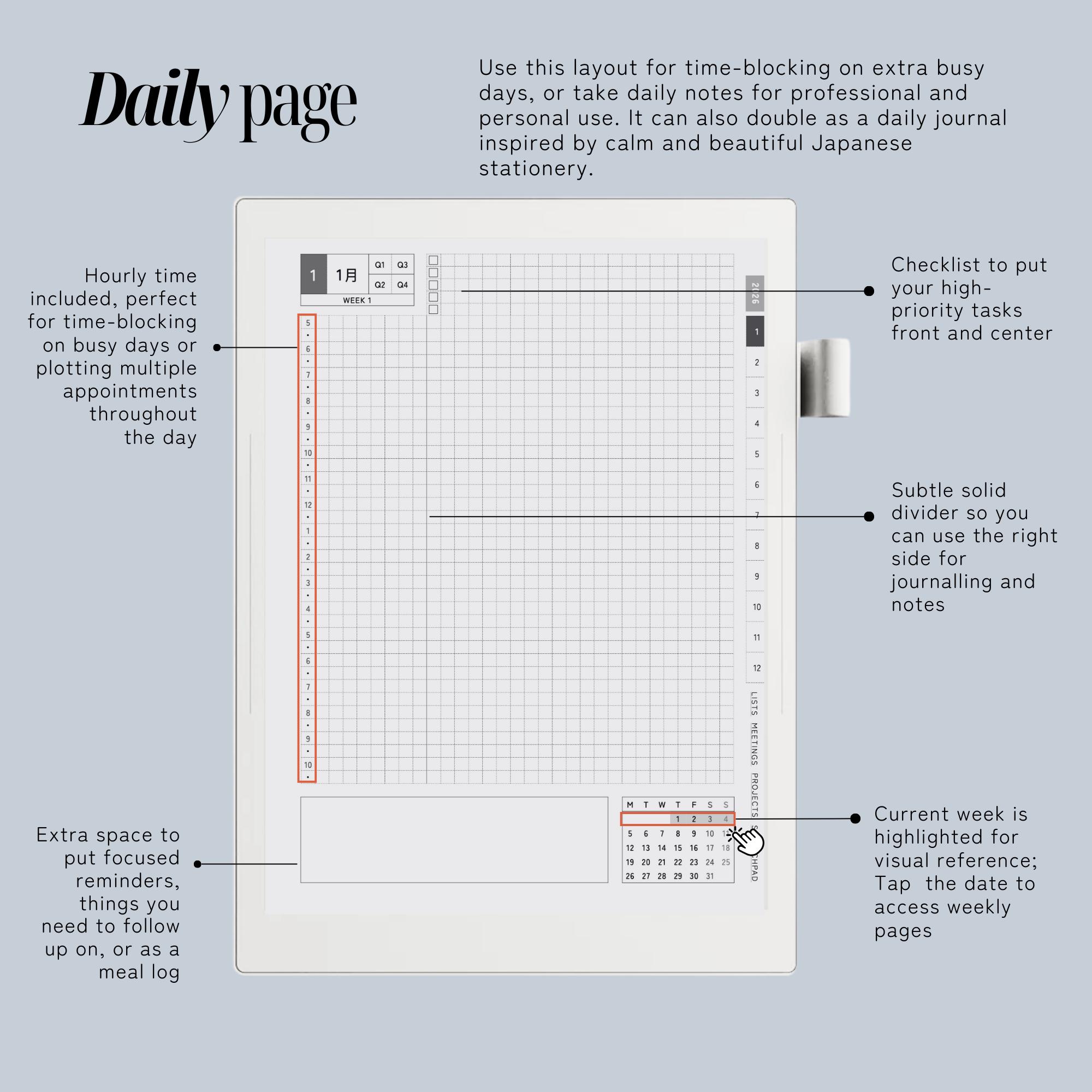 Daily Planner & Life Book for Supernote Manta and Nomad, Horizontal ...