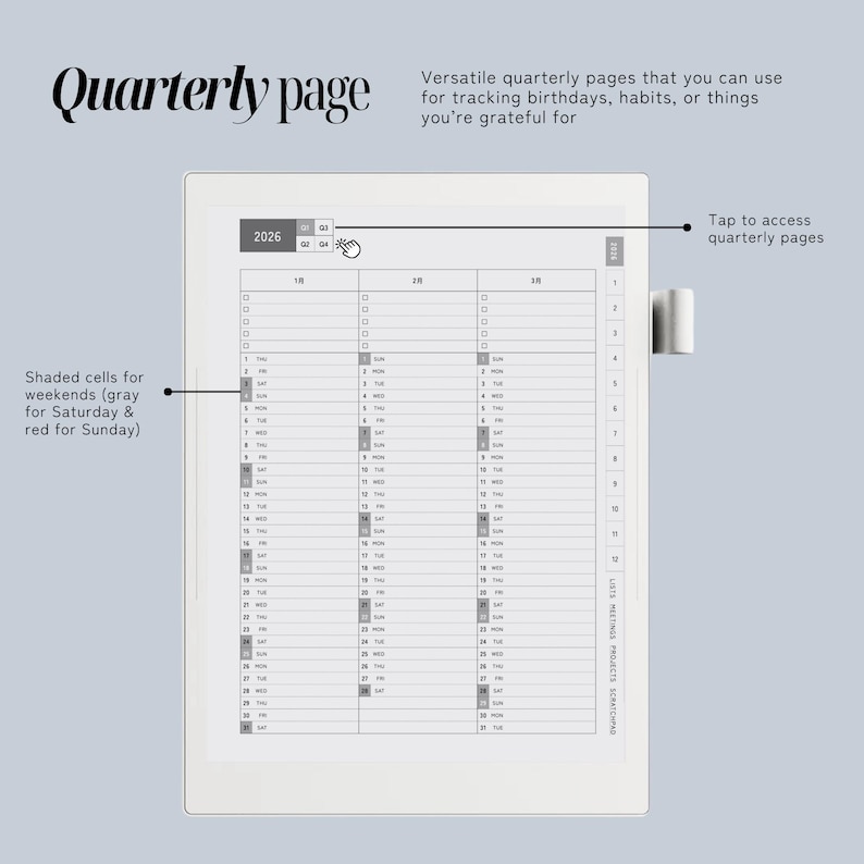 Daily Planner & Life Book for Supernote Manta and Nomad, Horizontal ...