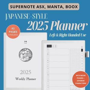 Digital Planner 2025 Japanese Style, Supernote A5X Manta Boox Template, Japanese Planner, Moon ...