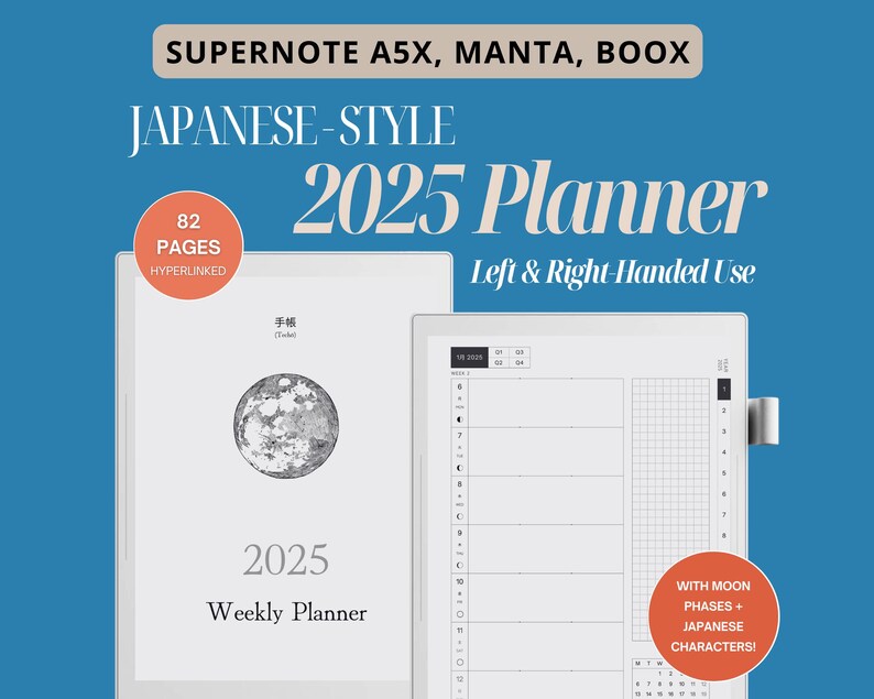 Digital Planner 2025 Japanese Style, Supernote A5X Manta Boox Template ...