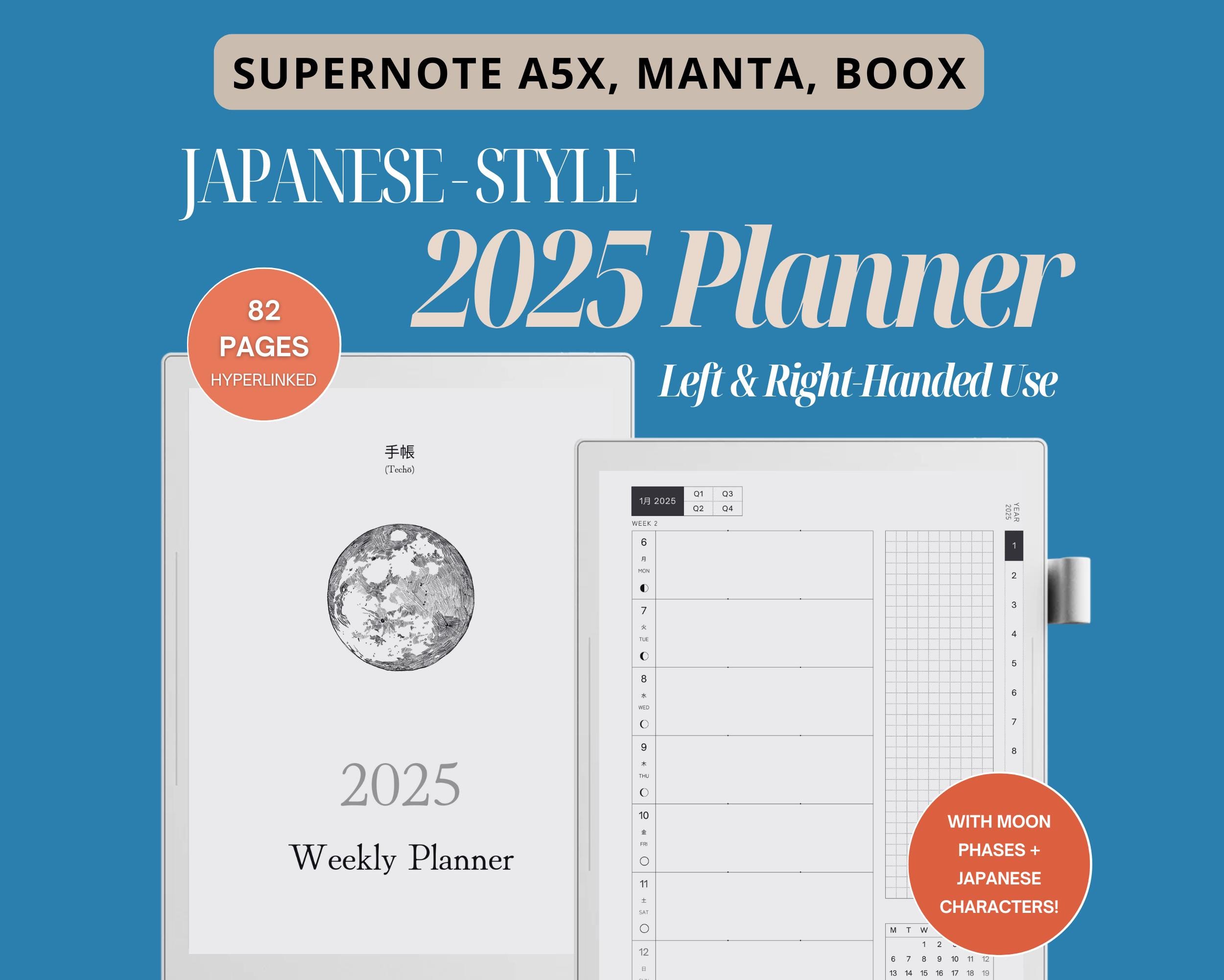 Digital Planner 2025 Japanese Style, Supernote A5X Manta Boox Template, Japanese Planner, Moon ...