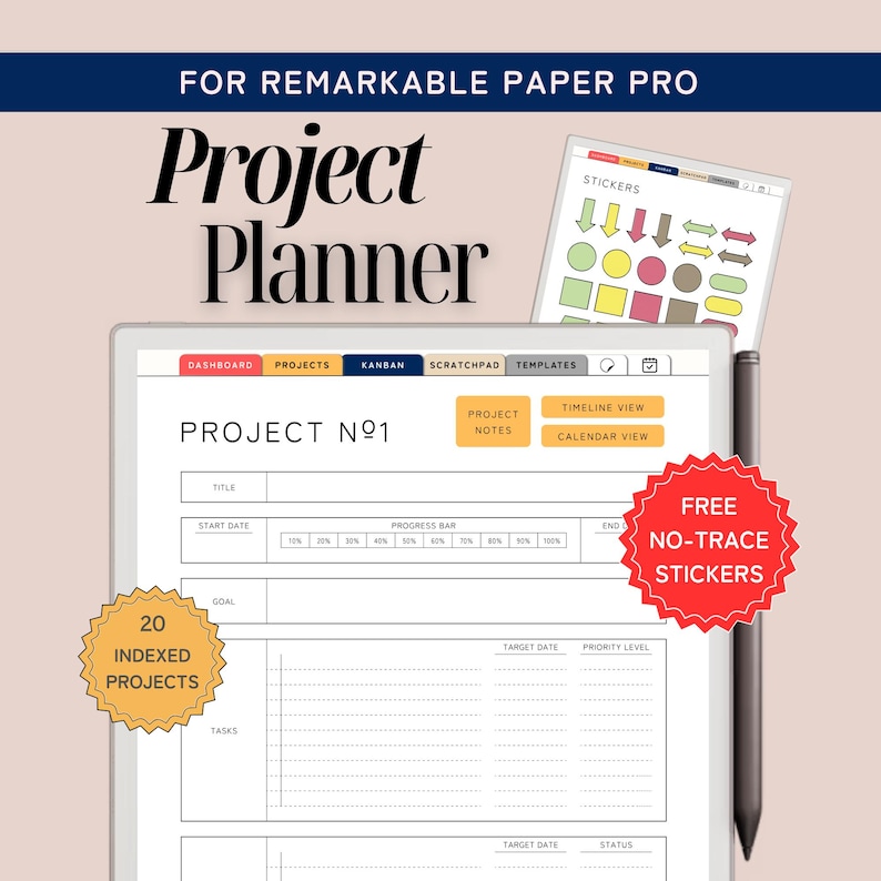 Project Planner for Remarkable Paper Pro, Hyperlinked PDF With Color ...