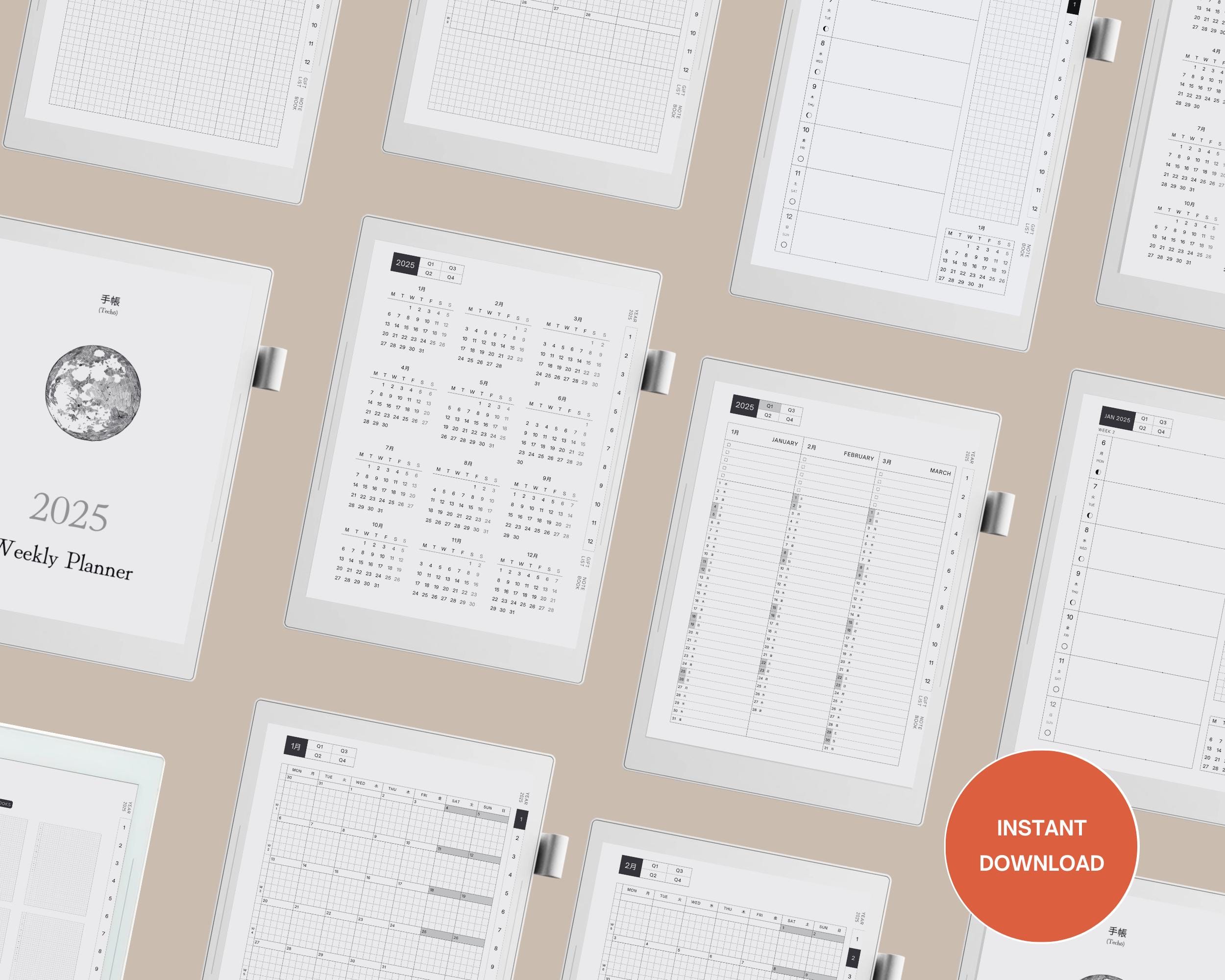 Digital Planner 2025 Japanese Style, Supernote A5X Manta Boox Template ...