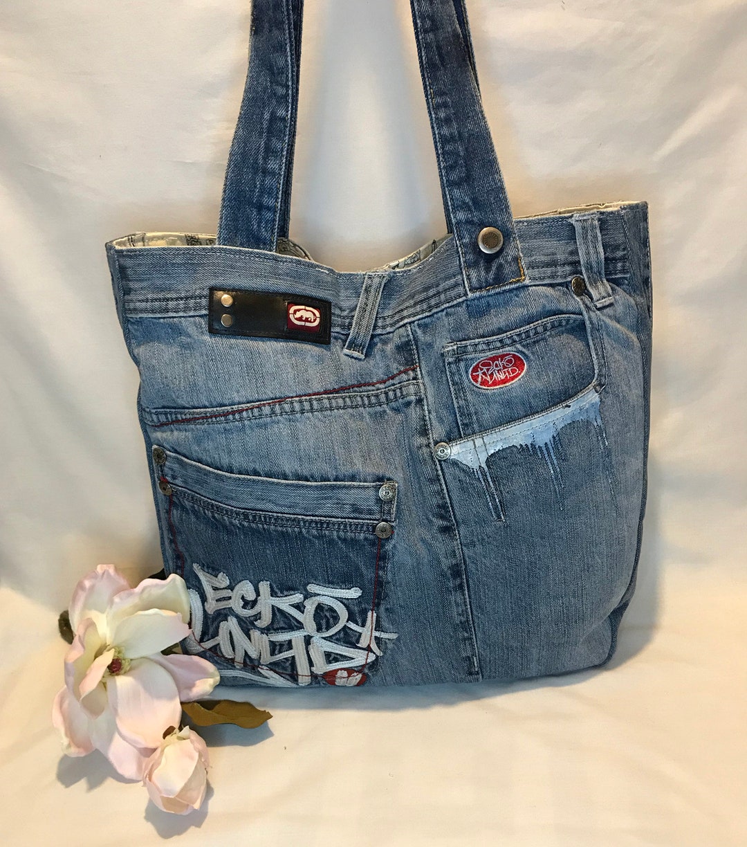 Large Denim Tote Bag, Shoulder Bag, Handbag, Recycled Denim Tote Bag - Etsy