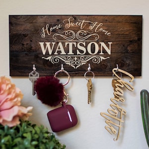 Personalized Key Holder for Wall, Housewarming Gifts for Couple W/ Last ...