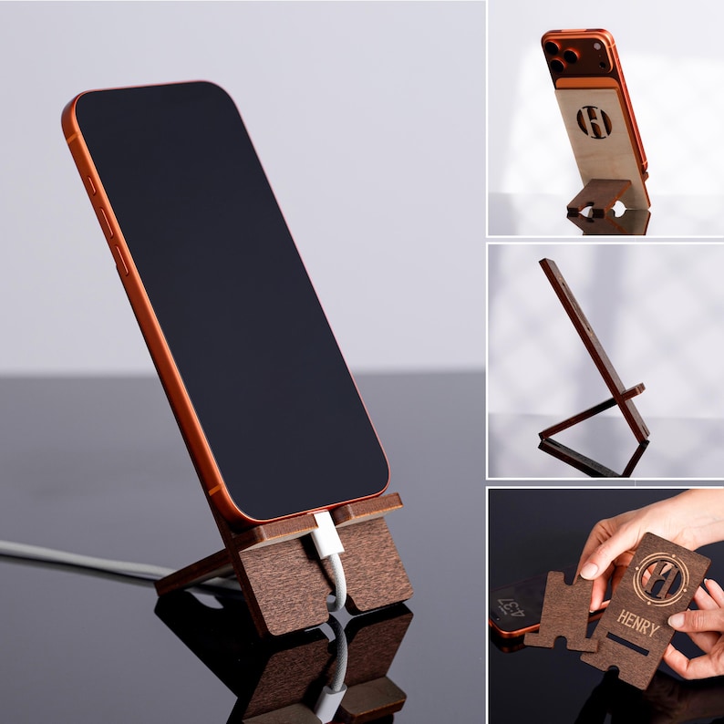 Personalized Monogram Wood Phone Stand, Custom Name and Initial Cell ...