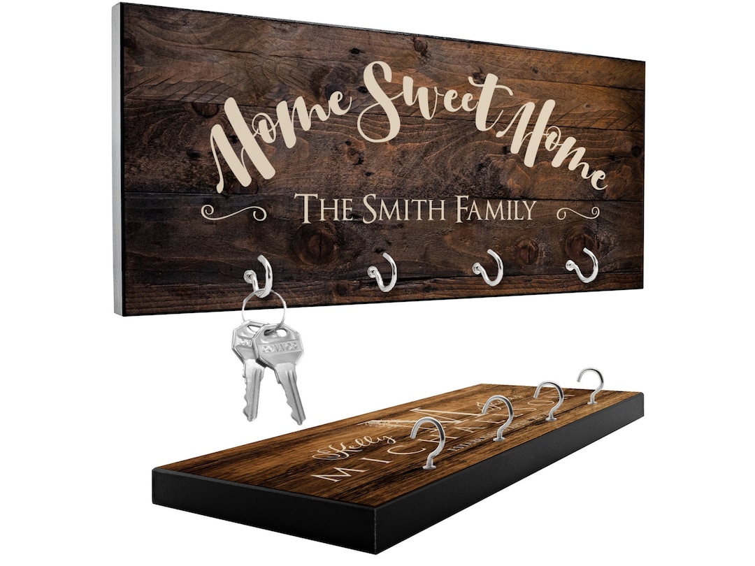 Personalized Key Holder for Wall, Housewarming Gifts for Couple W/ Last ...