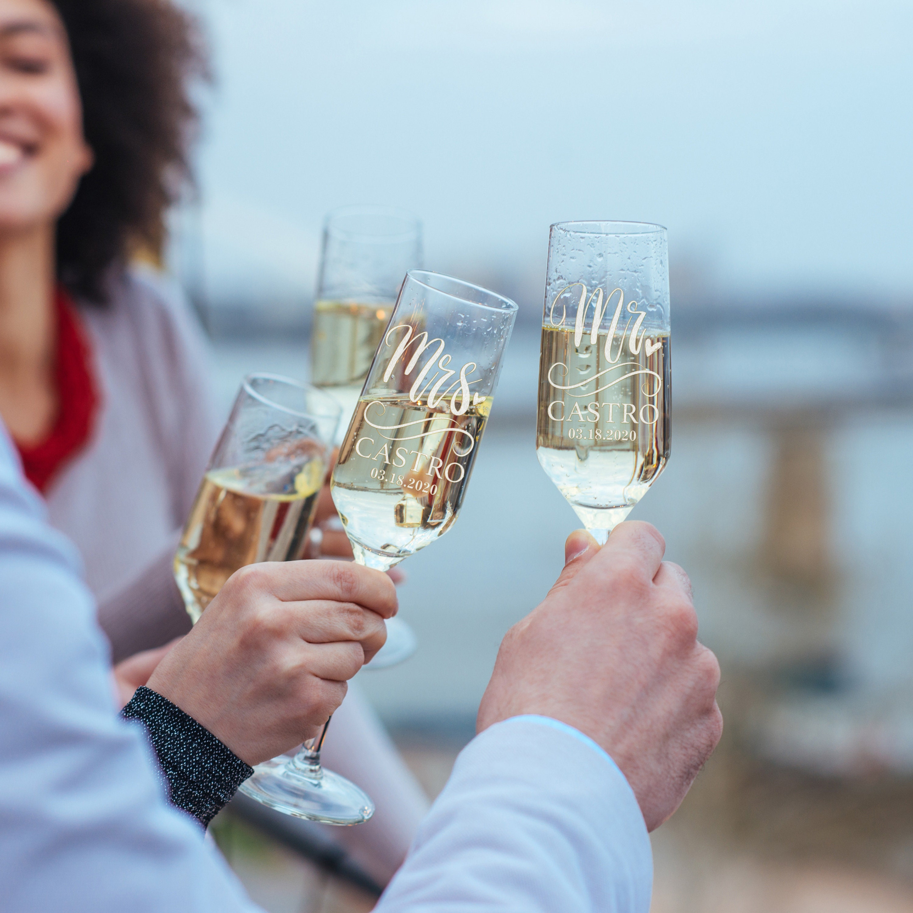 Set of 2, Wedding Champagne Flutes, Mr and Mrs Personalized Champagne ...